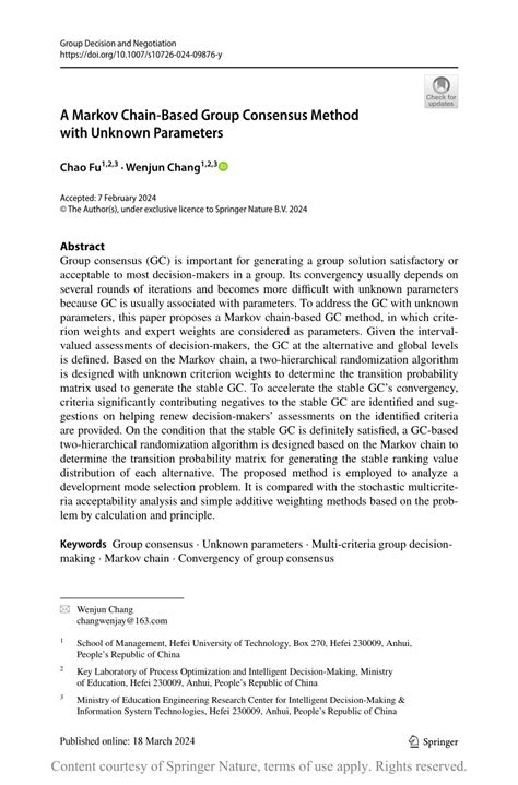 a markov chain based group consensus method with unknown parameters