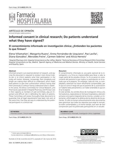 Pdf Informed Consent In Clinical Research Do Patients Understand