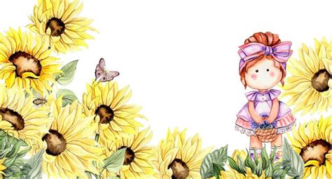 Fondo Transparente Horizontal Acuarela Con Girasoles Foto Premium