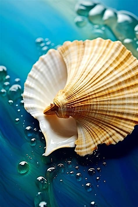 Shell On A Blue Surface Background Wallpaper Image For Free Download