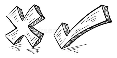 Doodle Check Mark And Cross Mark Icon Set Tick Symbol Stock Vector Illustration Of Button