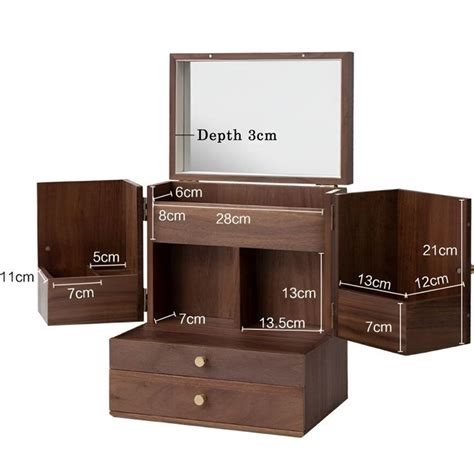Luxury Solid Walnut Makeup Organizer Box With Drawers And Mirror