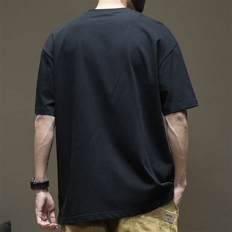 潮流日系280g重磅短袖t恤男刺绣全棉五分袖男士夏季宽松大码男款虎窝淘