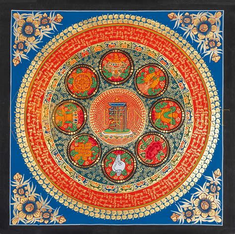 The Eight Auspicious Symbols Mantra Mandala Thangka Lunziart Nepal