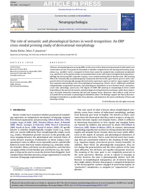Pdf The Role Of Semantic And Phonological Factors In Word Recognition An Erp Cross Modal