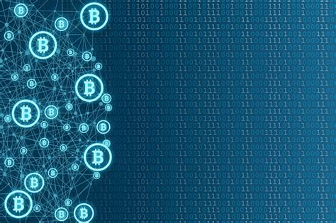 빛나는 Bitcoin인터넷 그리드 이진 코드입니다 전자 결제 가상 전자 화폐 인터넷 통화 추상적 배경입니다 공간을 복사합니다