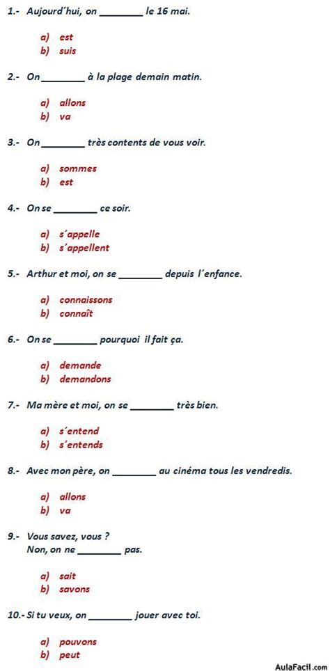 Le pronom sujet ON Francés Elemental Ejercicios