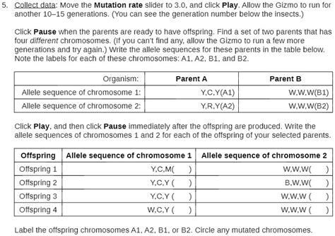 Collect Data Move The Mutation Rate Slider To 30 And Click Play Allow The Gizmo To Run For