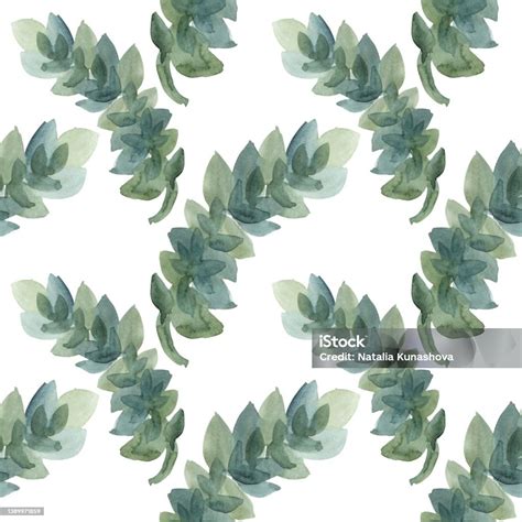 흰색 배경에 격리 된 잎이있는 매끄러운 패턴 수채화 녹색 과 파란색 추상 적 분기 창의적인 손으로 그린 봄 이나 여름 꽃 일러스트 웨딩 8 행진 래핑을위한 예술 0명에 대한