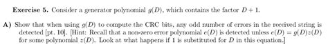 Exercise Consider A Generator Polynomial G D Chegg