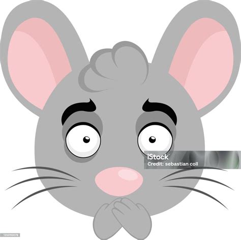 마우스 머리의 벡터 이모티콘 일러스트 만화와 그의 입 위에 손을 얹고 침묵 개념 Silent Protest에 대한 스톡 벡터