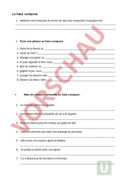 Arbeitsblatt futur composé Französisch Grammatik