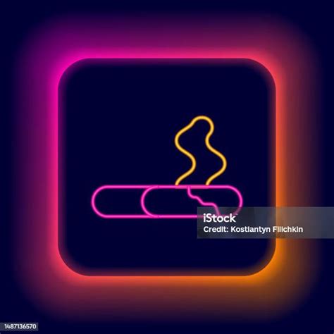 Ligne Néon Brillante Icône De Cigarette Isolée Sur Fond Noir Signe De