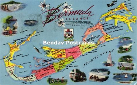 Bermuda Islands Map Postcard 1963 Stamp Latin And South America