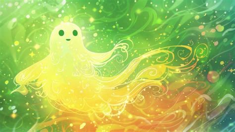 An Illustration Of A Yellow Ghost Floating In A Green And Yellow
