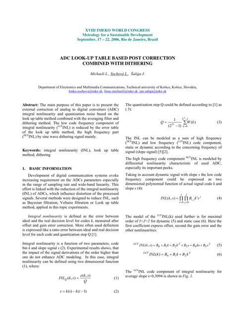 Pdf Adc Look Up Table Based Post Correction Combined With Dithering