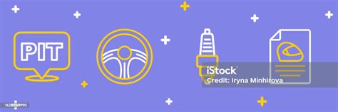 세트 라인 레이싱 헬멧 자동차 점화 플러그 스티어링 휠 및 피트 스톱 아이콘 벡터 개념에 대한 스톡 벡터 아트 및 기타 이미지 개념 교통수단 금고 보안 장비 Istock