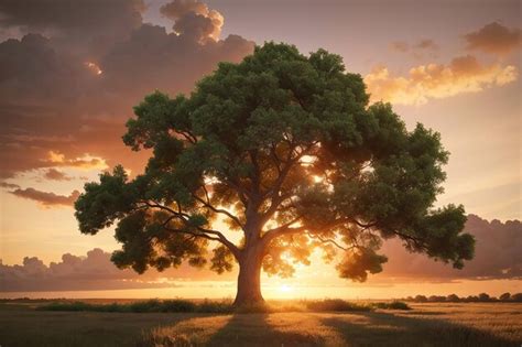Premium Photo 3d Render Of A Tree Against A Sunset Sky