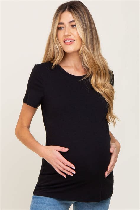 Black Basic Crew Neck Maternity Tee Pinkblush