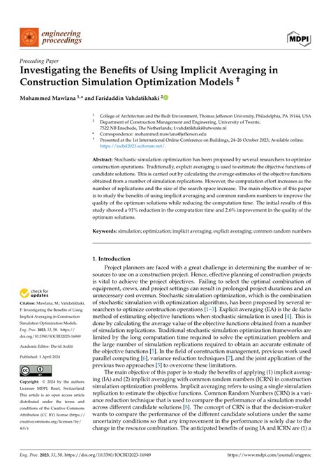 Pdf Investigating The Benefits Of Using Implicit Averaging In Construction Simulation