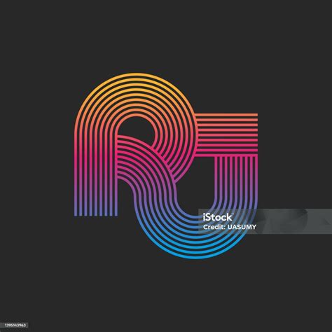 연결된 문자 Rj 또는 Jr 로고 모노그램 이니셜 평행선 부드러운 타이포그래피 디자인 두 개의 직조 문자 R 및 J 트렌디 한