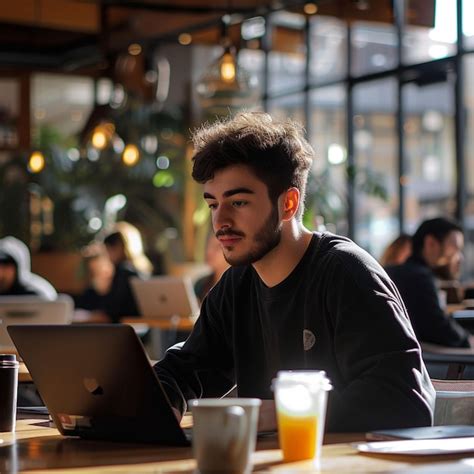 Premium Photo Man Sitting In Front Of Laptop Computer