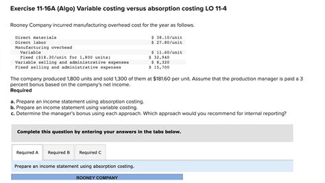 Solved Exercise A Algo Variable Costing Versus Chegg