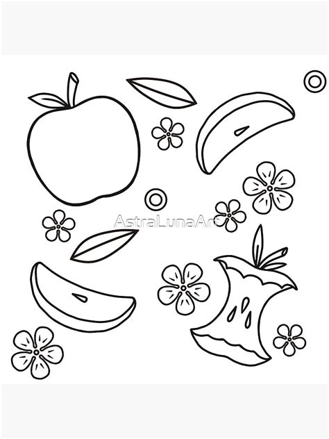 Fruit Apple Pattern Colorable Black Lineart No Background Poster By