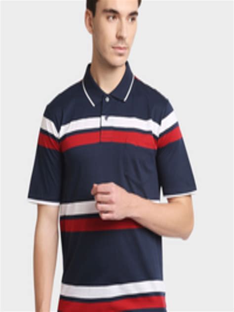 Buy ColorPlus Men Blue White Striped Cotton Polo Collar Pockets T Shirt Tshirts For Men
