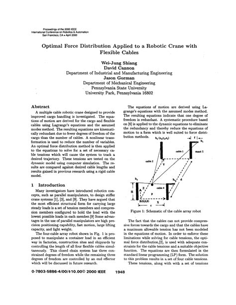 Pdf Optimal Force Distribution Applied To A Robotic Crane With