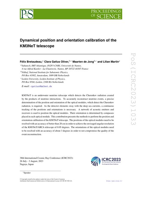 Pdf Dynamical Position And Orientation Calibration Of The Km3net Telescope