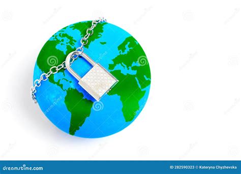 Globe Secured With A Chained Padlock On White Stock Image Image Of