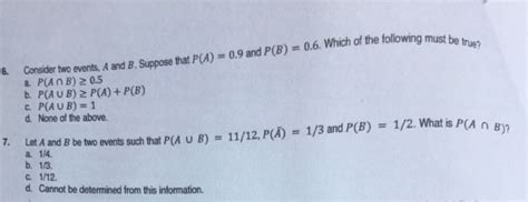 Solved Consider Two Events A And B Suppose That Pa 09