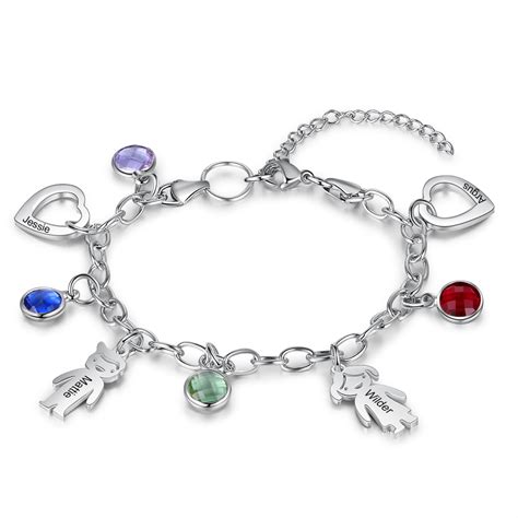 Personalisierter 4 Namen Mit Geburtsstein Armband