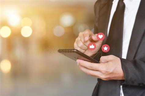 Man Hand Using Mobile Phone With Icon Social Media And Social Network Stock Photo Image Of
