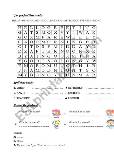 Greetings Introducing ESL Worksheet By Source