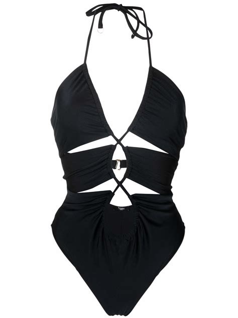 Noire Swimwear Cut Out Halterneck Swimsuit Black Farfetch