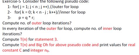 solved exercise 5 consider the following pseudo code 1
