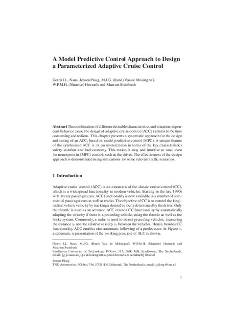 Pdf Mpc Based Design Of Parameterized Adaptive Cruise Control