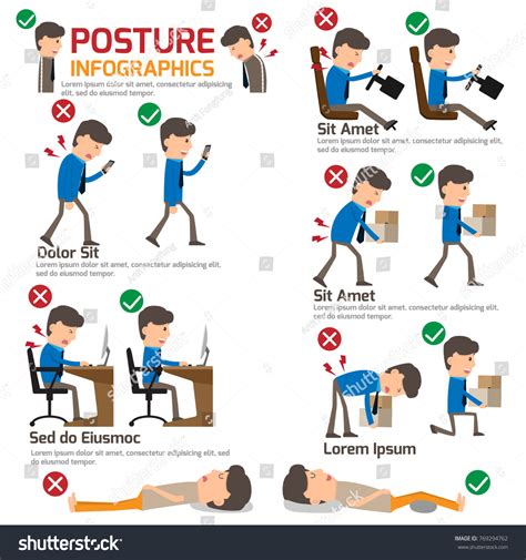 People Incorrect Posture Correct Posture Infographic Stock Vector Royalty Free 769294762