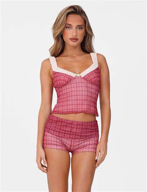Amaran Short Red Red Check Tiger Mist
