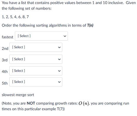 Solved Order The Following Sorting Algorithm In Terms Of Chegg