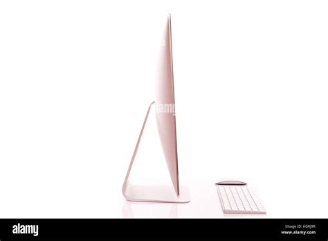 Keyboard And Computer Screen On A White Table With Reflection Stock