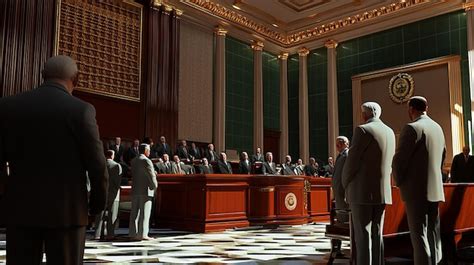 Politicians Debating Peacefully In A Senate Chamber Premium Ai