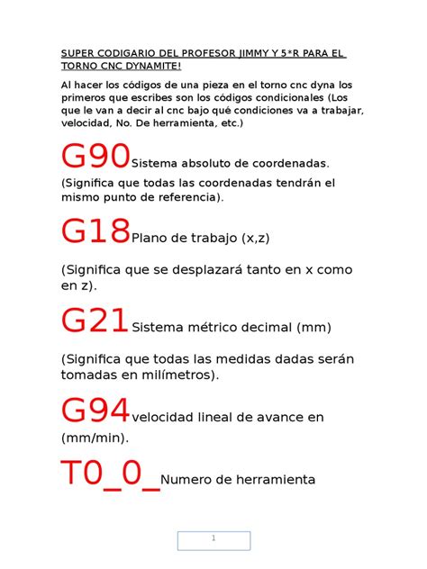 Codigos Para El Torno Cnc Dynamite Control Numérico Herramientas