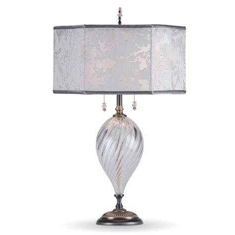 Kinzig Lamps Hand Blown Glass Lamps With Embroidered Silk Shades
