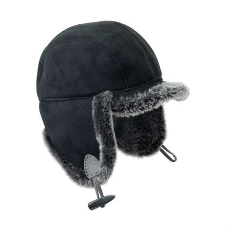 Drivers Reversible Shearling Trapper Hat In Black Sheepskin Mister