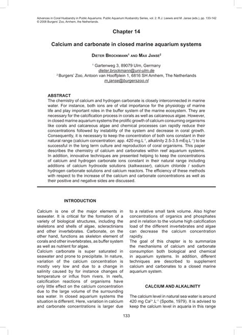 PDF Calcium And Carbonate In Closed Marine Aquarium Systems