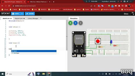 ders 4 wokwi platformu Üzerinden esp32 ile buton ve led kullanımı youtube