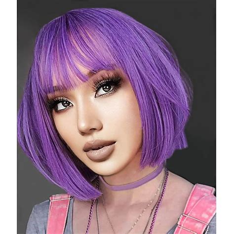 Red Bob Wig With Bangs 12 Inch Short Synthetic Fiber Bob Wigs For Women